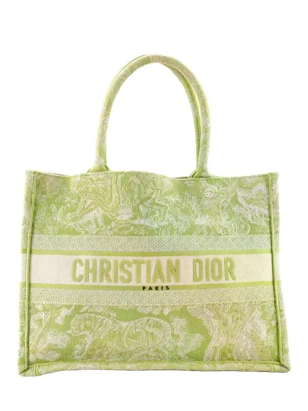 Dior Book Embroidered Canvas Medium Tote Bag - Green