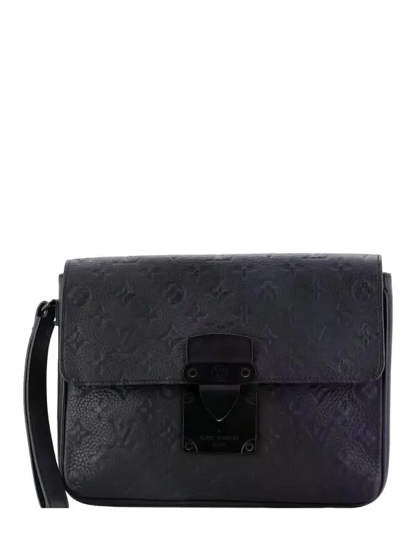 LOUIS VUITTON S Lock Monogram Taurillon Leather Clutch Bag - Black
