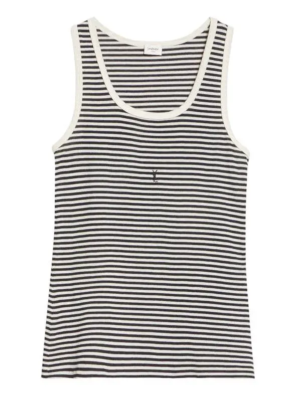 Saint Laurent Cassandre Stripe Cotton Tank - Noir/naturel