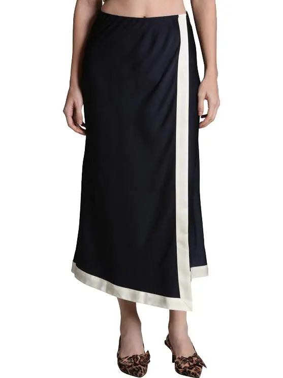 Avec Les Filles Asymmetric Faux-wrap Midi Skirt - Navy