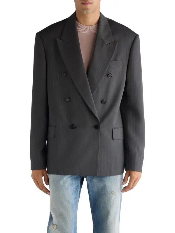 Acne Studios Jarvel Double Breasted Herringbone Blazer - Grey