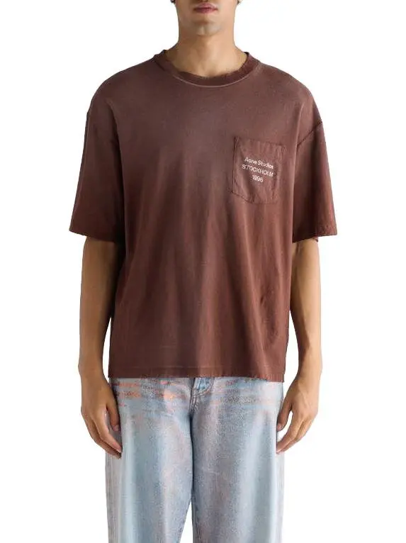 Acne Studios Exford U 1996 Distressed Cotton & Hemp Pocket T-shirt - Chocolate Brown
