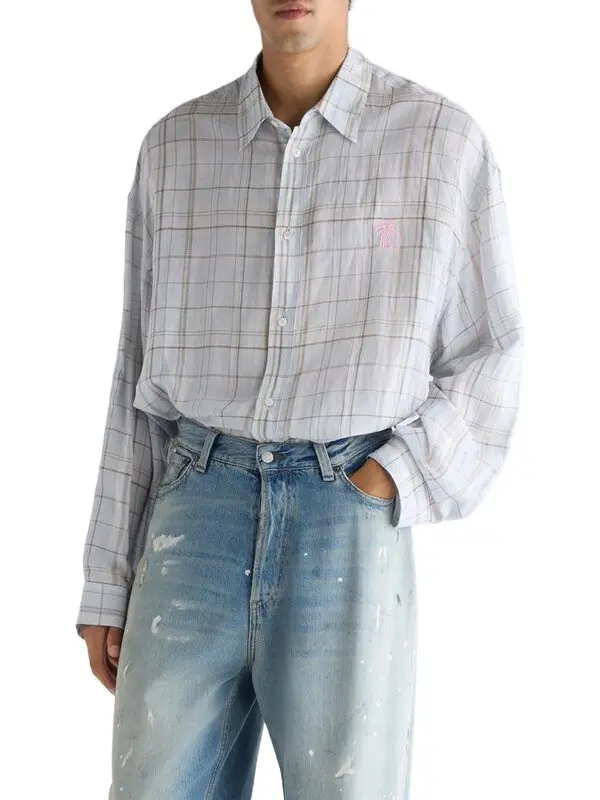 Acne Studios Setar Plaid Button-up Shirt - Grey/pink