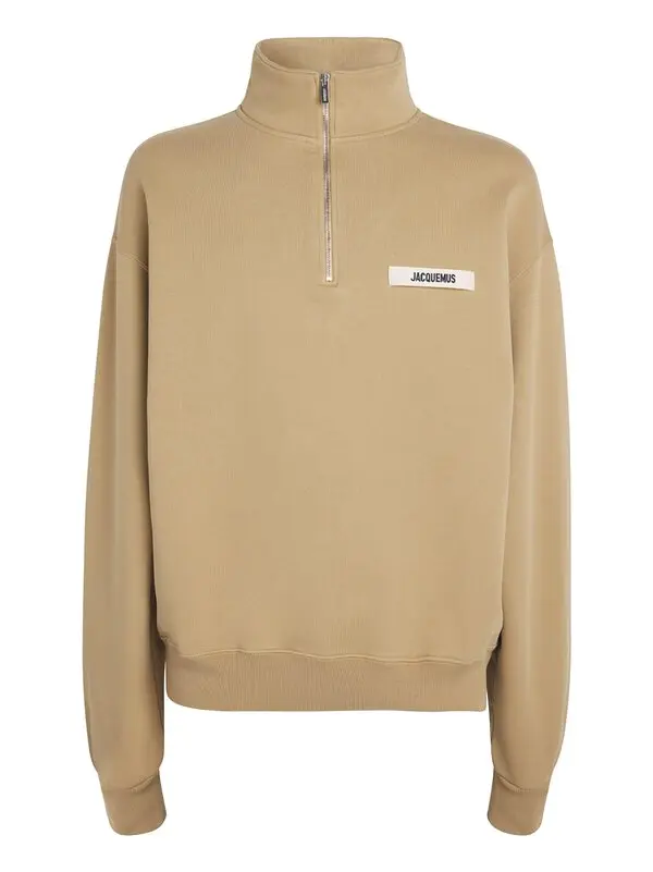 Jacquemus Cotton Quarter-zip Sweatshirt With Logo - Beige