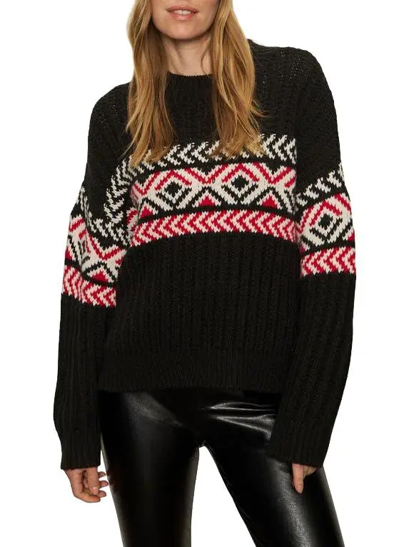 Sanctuary Intarsia Crewneck Sweater - Black/multi