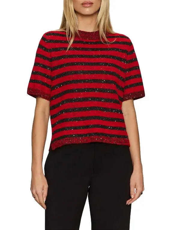 Sanctuary Striped Sequined Sweater - Cherry Lacquer Red