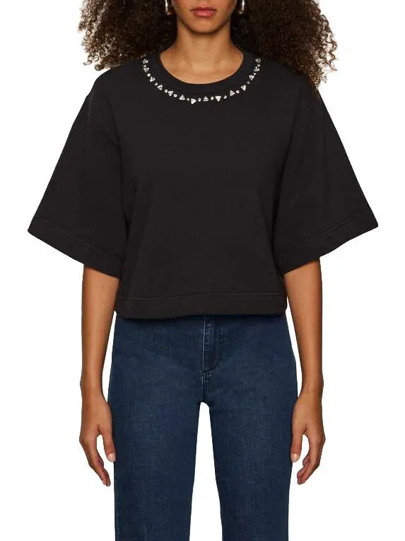 Sanctuary Rhinestone Detail Organic Cotton T-shirt - Black