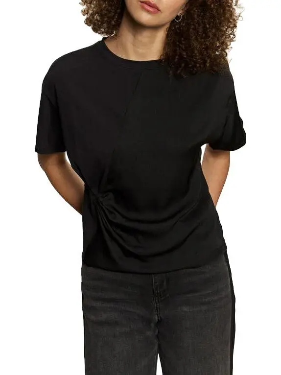 Sanctuary Satin And Cotton Gathered T-shirt - Black