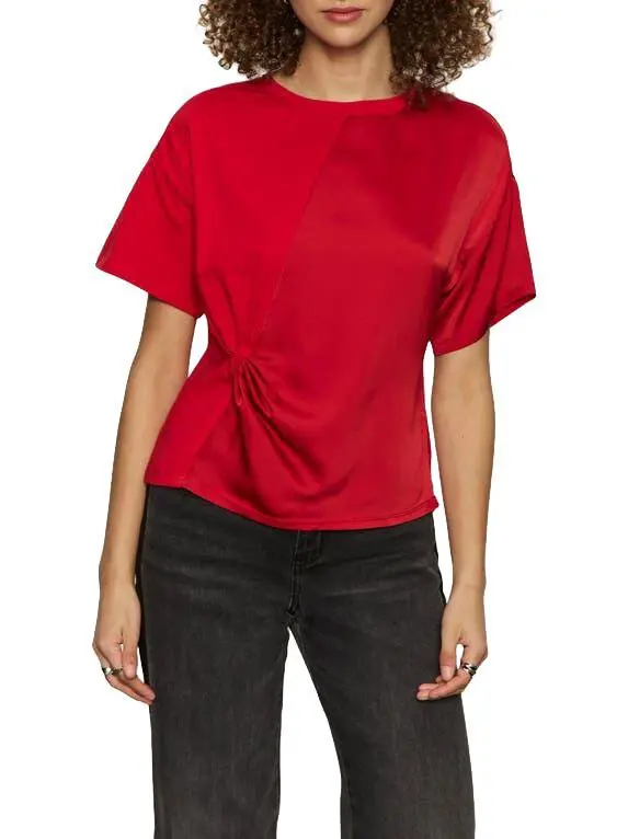 Sanctuary Satin And Cotton Gathered T-shirt - Cherry Lacquer Red