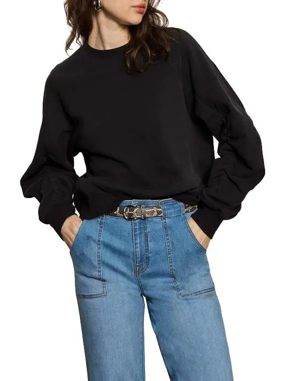 Sanctuary Gathered Sleeve Sweatshirt - Black