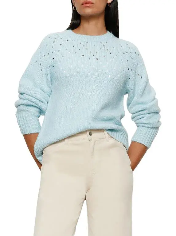Sanctuary Openwork Crewneck Sweater - Aquamarine Blue