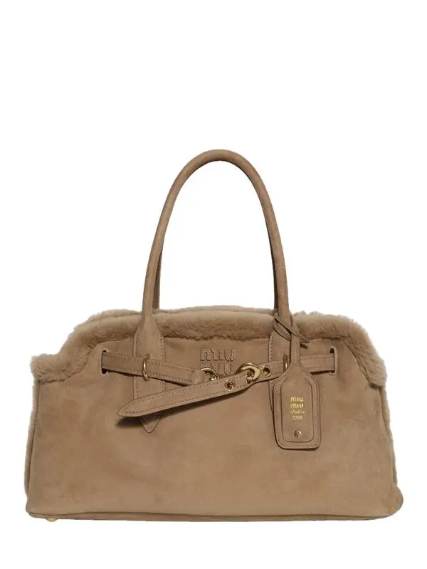 Miu Miu Aventure Shearling Tote Bag - Tan