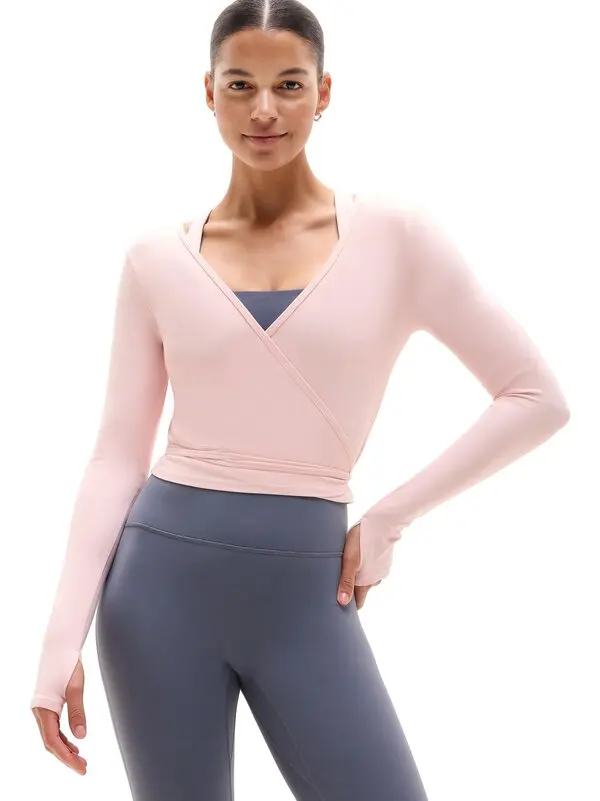 Athleta Transcend Wrap Crop Top - Pink Sand