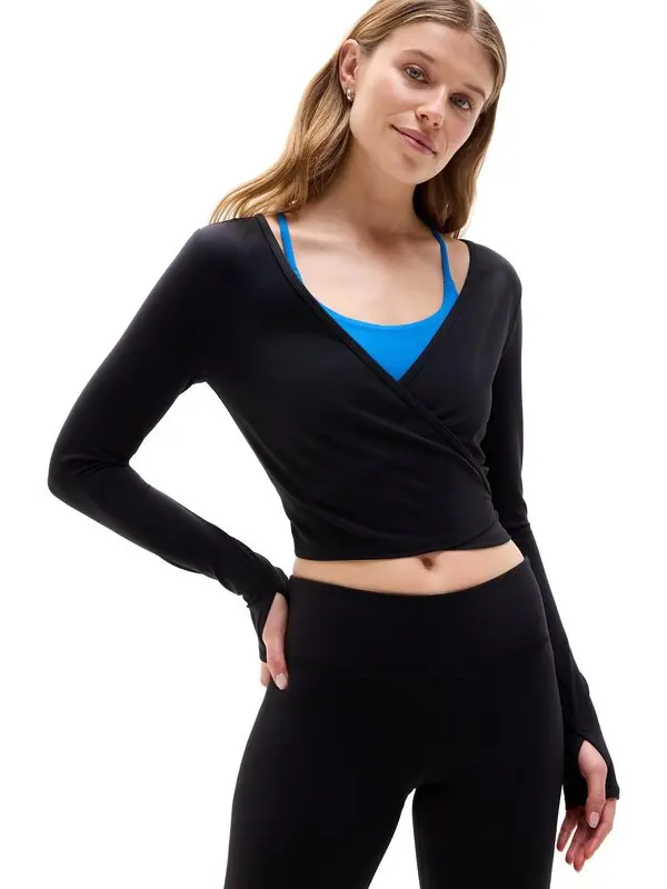Athleta Transcend Wrap Crop Top - Black