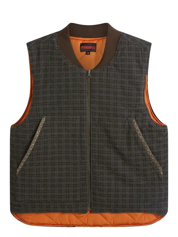 PLEASURES Horns Denim Vest - Brown Plaid