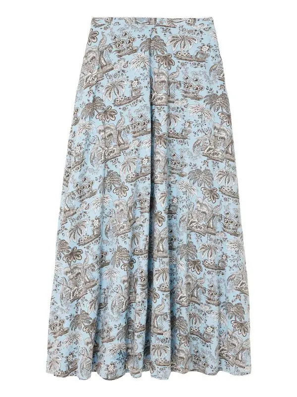 Staud Axel Printed Cotton-blend Midi Skirt - Blue
