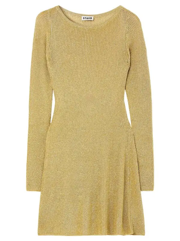 Staud Nikitta Metallic Knitted Mini Dress - Gold