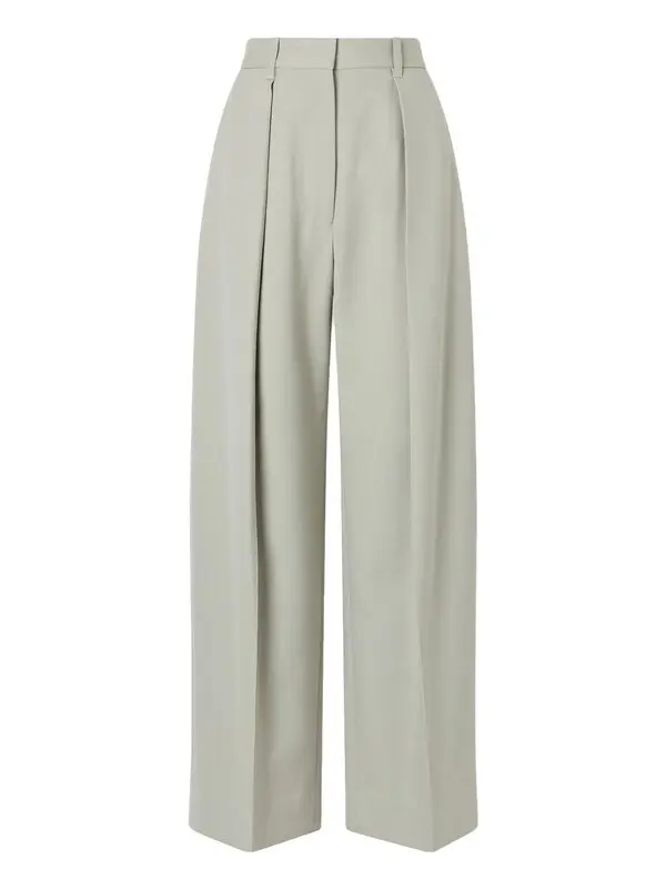 Victoria Beckham Pleated Grain De Poudre Wide-leg Pants - Green
