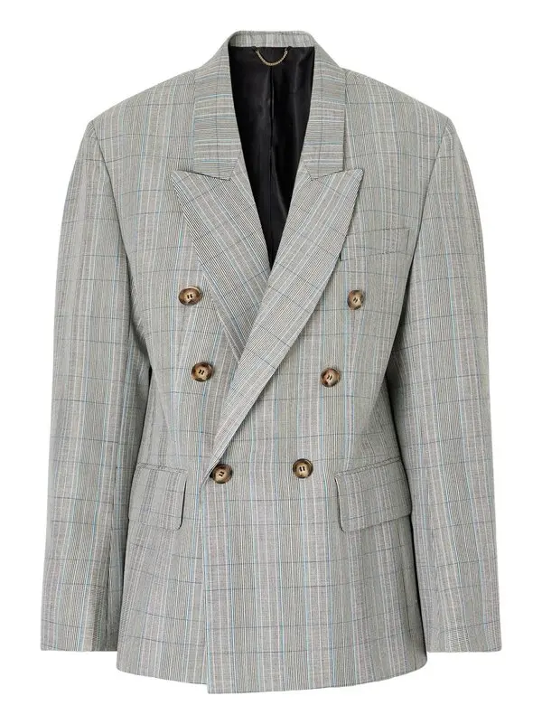 Victoria Beckham Checked Wool Double-breasted Blazer - Gray