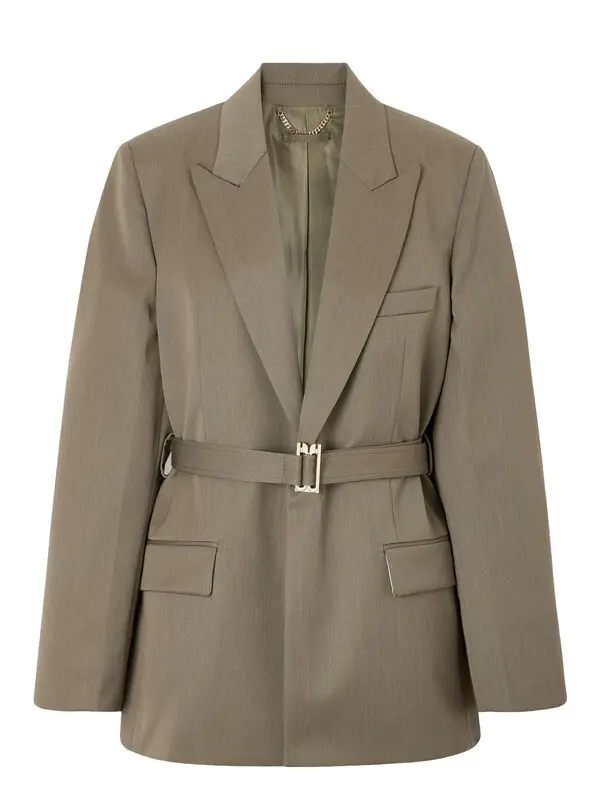 Victoria Beckham Belted Wool-blend Twill Blazer - Green