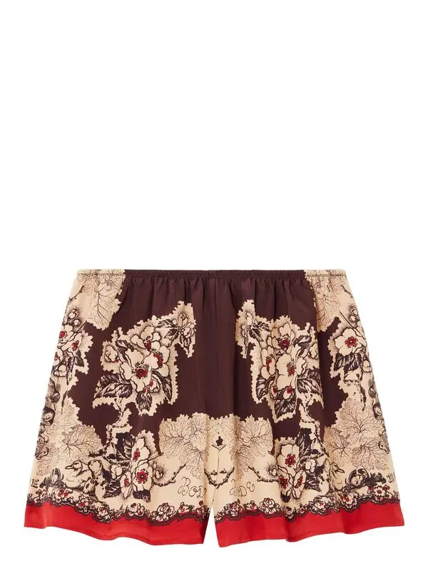 BODE Storybook Tap Printed Silk Shorts - Red