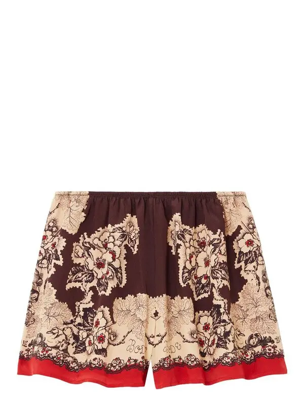 BODE Storybook Tap Printed Silk Shorts - Red