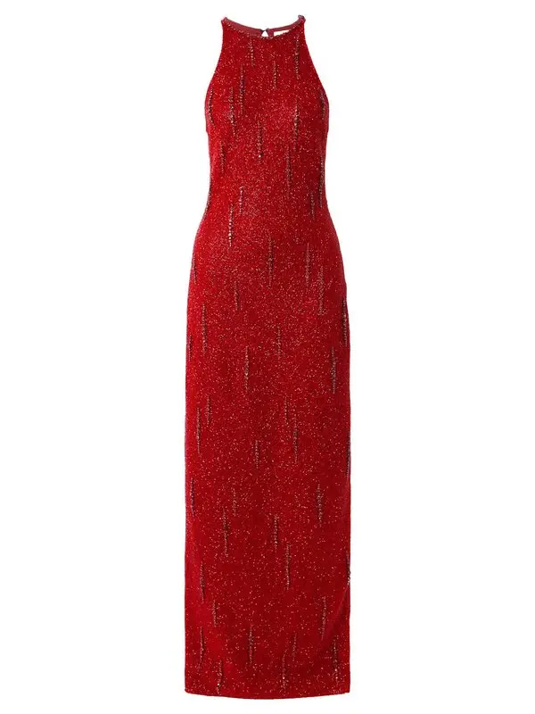 CLIO PEPPIATT Mimosa Embellished Stretch-mesh Gown - Burgundy