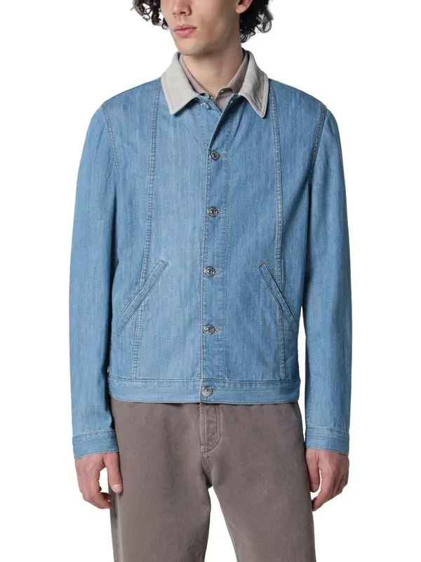 Brunello Cucinelli Denim Jacket With Suede Collar - Blue