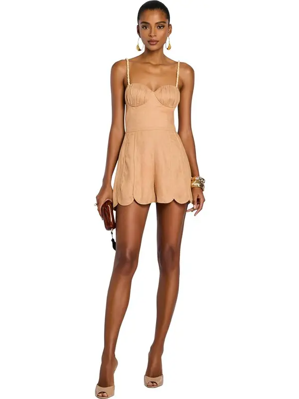 Azulu Linen Romper - Almond