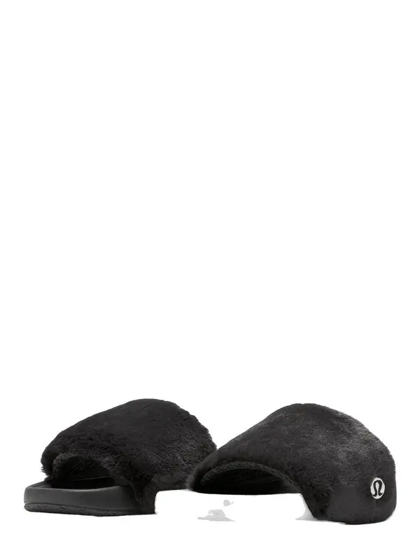 Lululemon Restfeel Faux Fur Slide - Black/black/silver