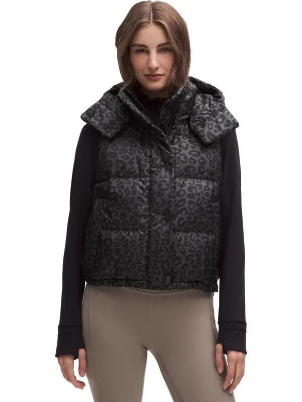 Lululemon Wunder Puff Cropped Vest - Leopardo Shift Graphite Grey Multi