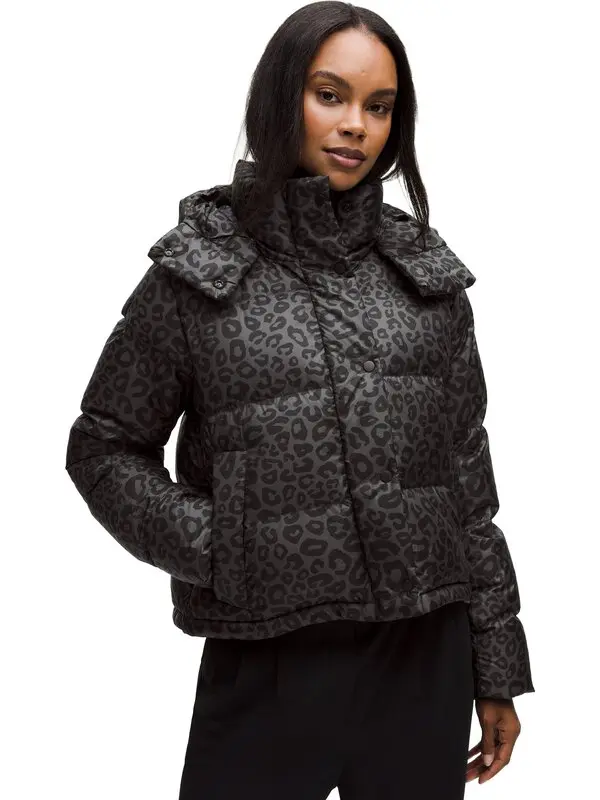 Lululemon Wunder Puff Cropped Down Jacket - Leopardo Shift Graphite Grey Multi