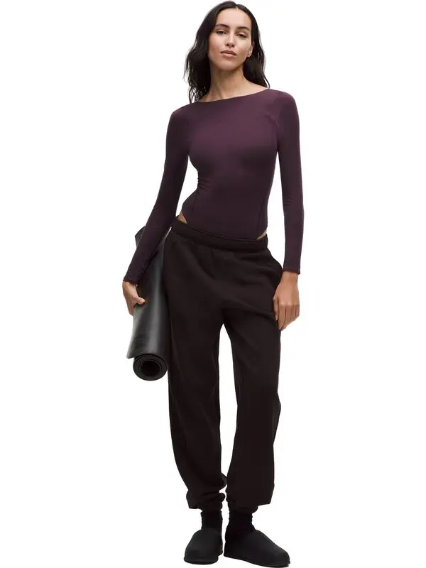 Lululemon Wundermost Ultra-soft Nulu Boatneck Long-sleeve Bodysuit - Black Plum