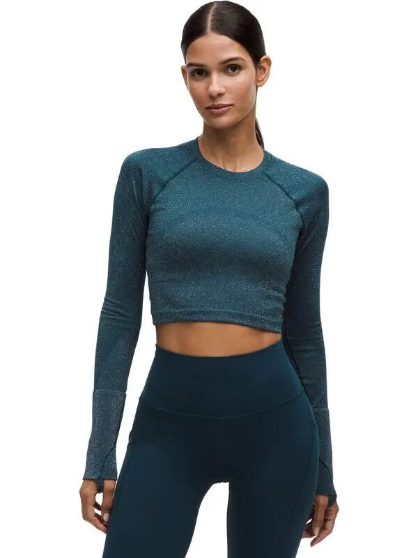 Lululemon Swiftly Tech Cropped Long-sleeve Shirt 2.0 - Indochine Blue/rainbow Lurex