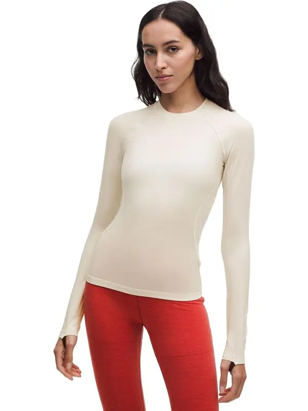 Lululemon Merino Wool-blend Crewneck Base Layer - Light Ivory/black