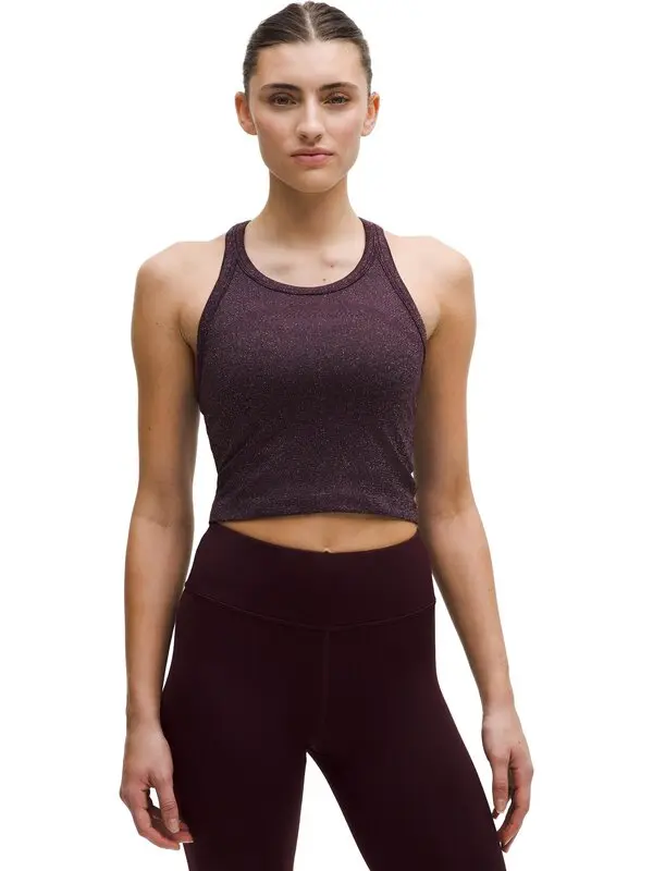 Lululemon Swiftly Tech Cropped Racerback Tank Top - Black Plum/rainbow Lurex