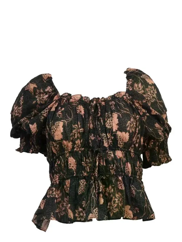 Ulla Johnson Gathered Printed Blouse - Black
