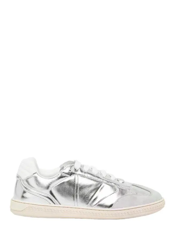 Versace Greca Court Metallic Leather & Suede Trainers - Silver