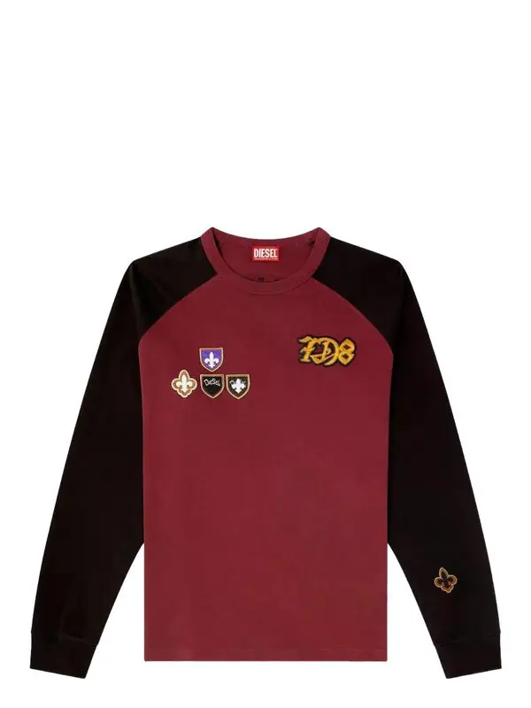 DIESEL® Appliqué Raglan Long Sleeve T-shirt - Red