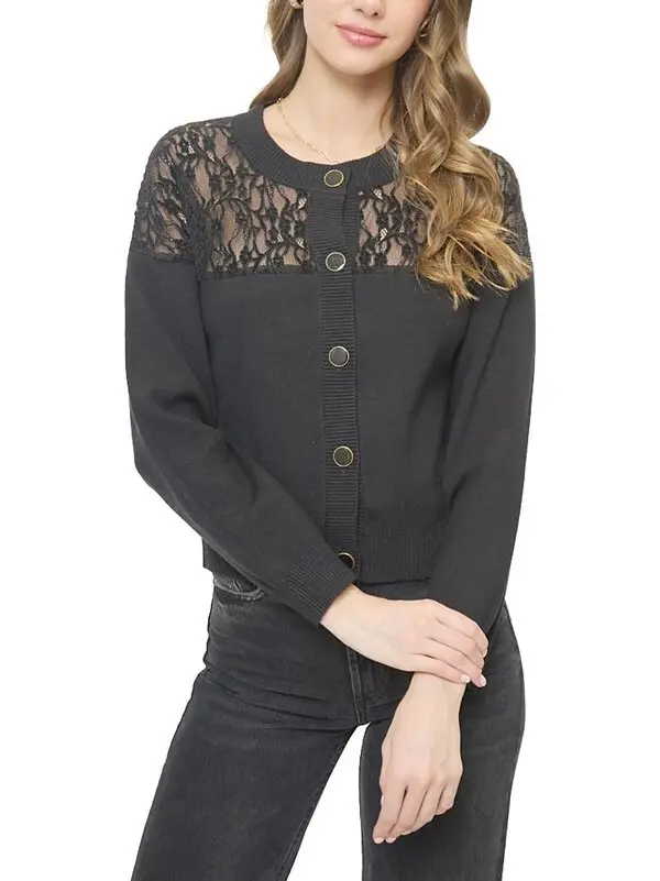 Central Park West Stella Lace Knit Twofer Sweater - Black
