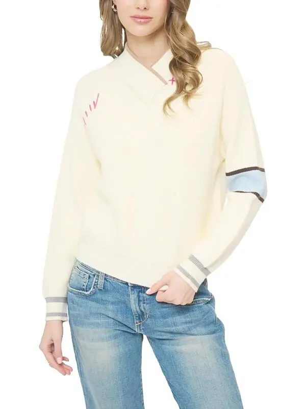 Central Park West Parker Crossover Neck Sweater - Ivory-combo