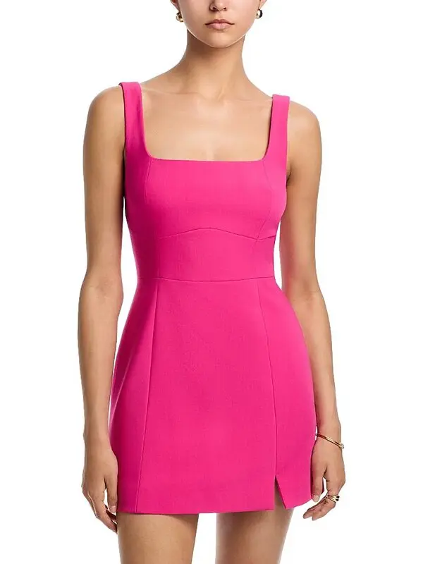 French Connection Azra Slit Front Twill Dress - Electric Pink