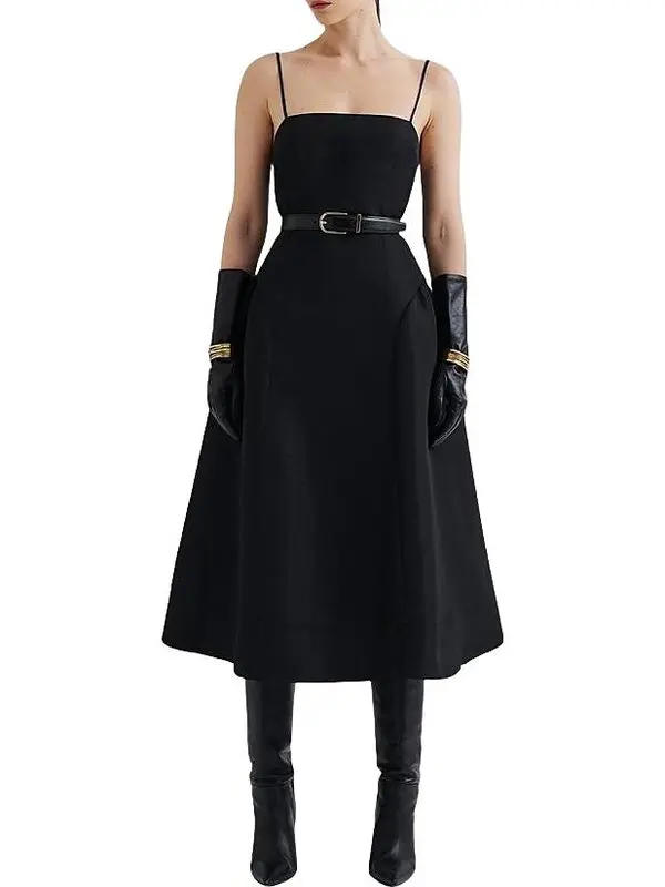 MALINA Calista Exaggerated Hip Midi Dress - Black