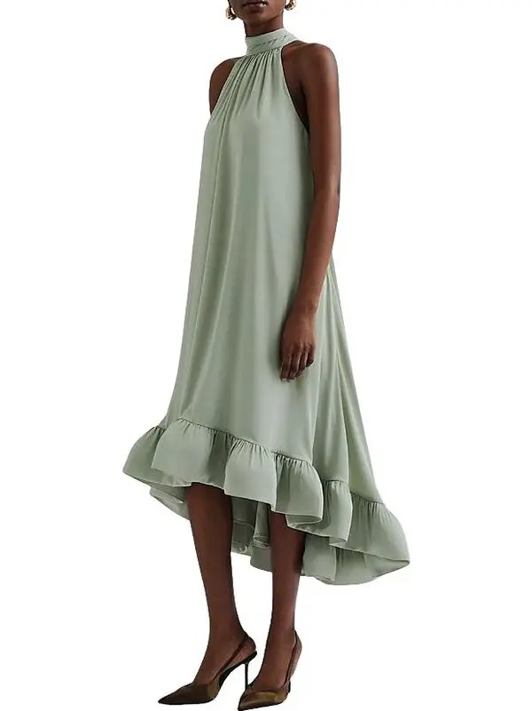 MALINA Sabrina Halterneck Ruffled Maxi Dress - Sage
