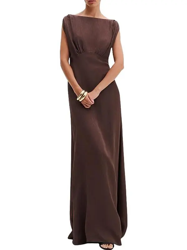 MALINA Jacqueline Jacquard Maxi Dress - Chocolate
