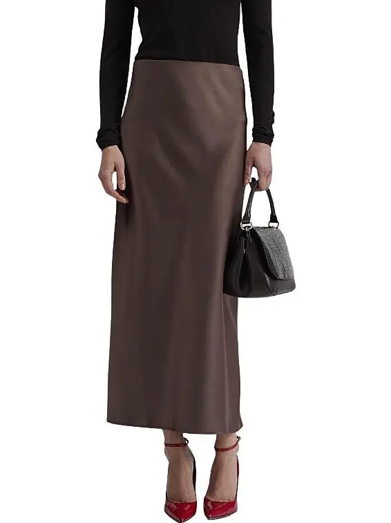 MALINA Aubree Satin Midi Skirt - Chocolate