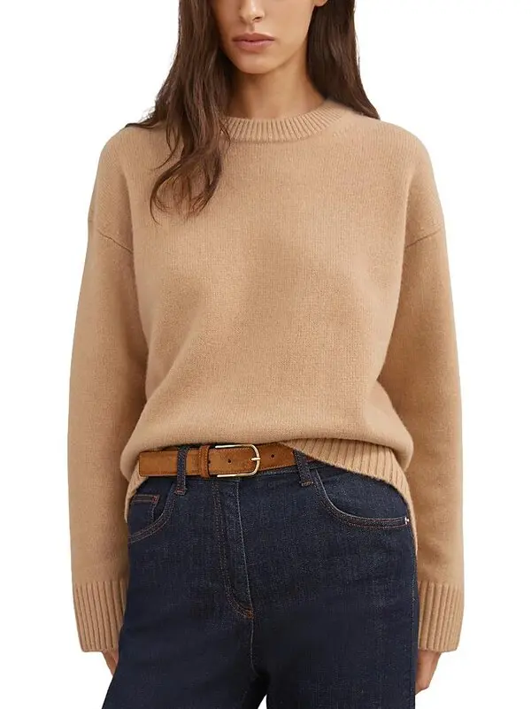 REISS Ella Crewneck Sweater - Camel