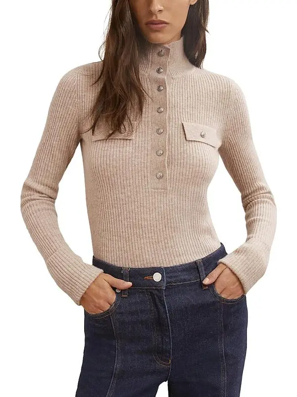 REISS Elly Rib Knit Wool Sweater - Neutral