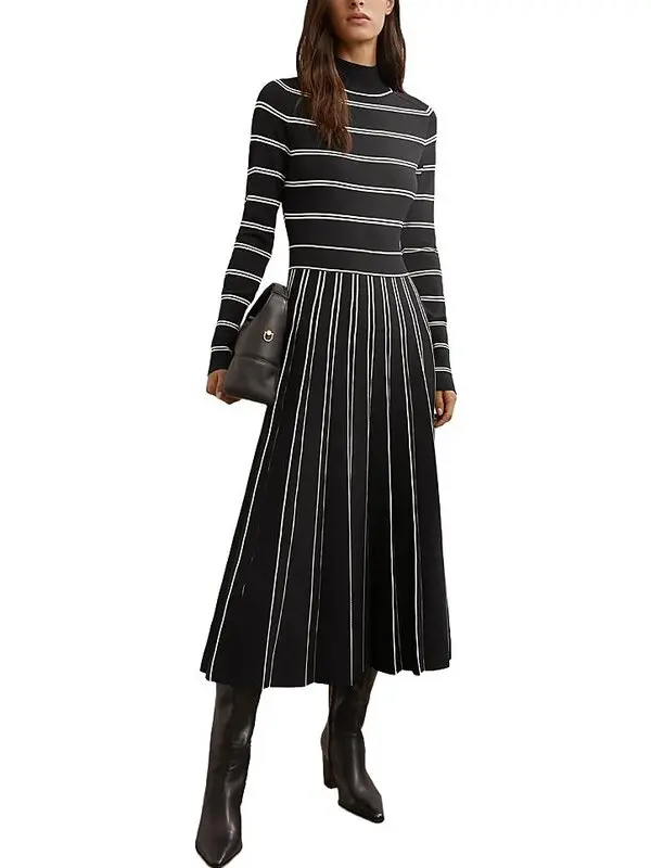 REISS Striped Midi Dress - Blackivory