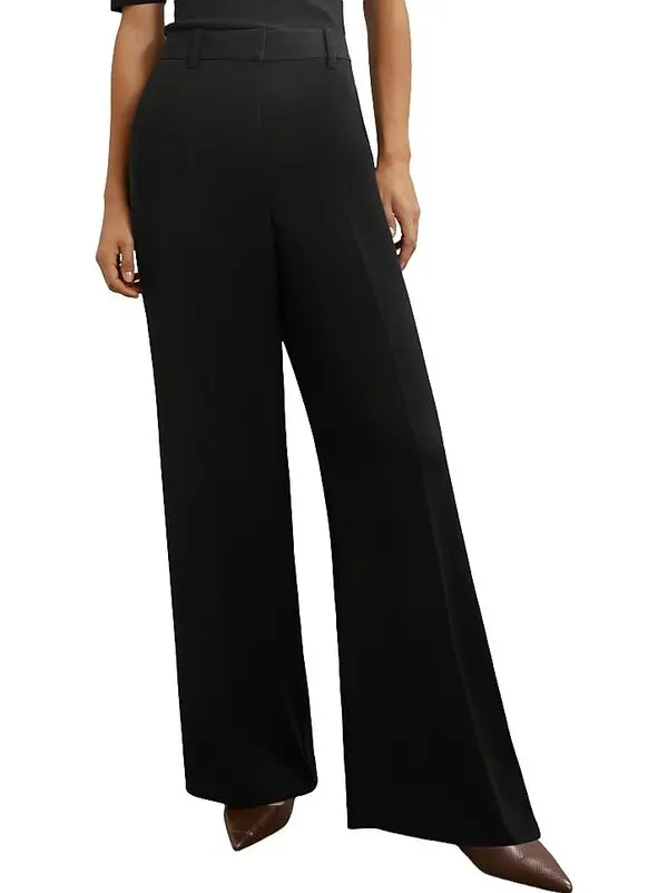 REISS Petite Margeaux Wide Leg Trousers - Black
